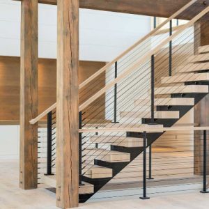 Black Cable Railing System Floating Stairs-Hamptons, NY - Keuka Studios